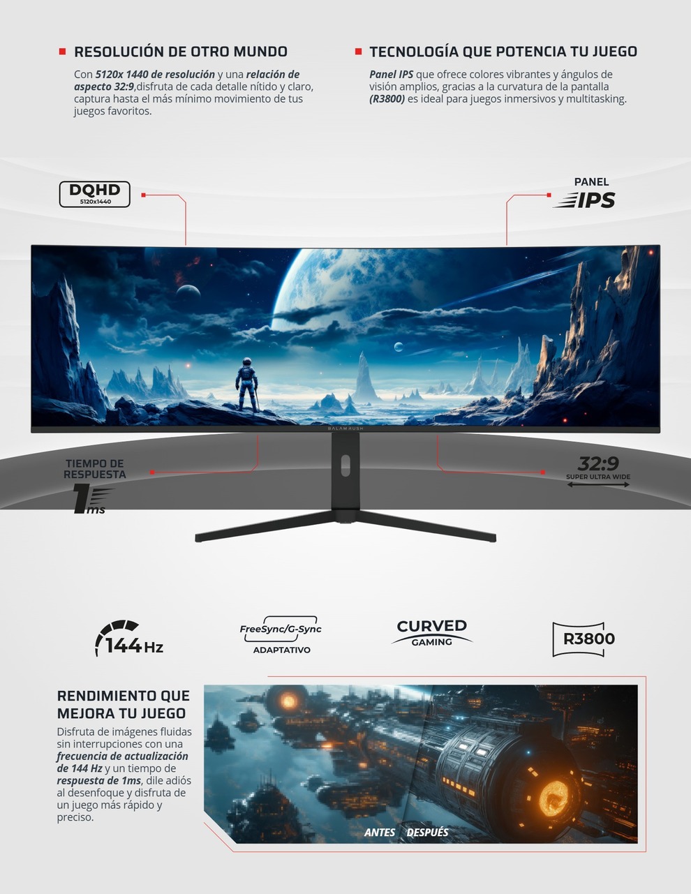 Monitor Gamer BALAMRUSH EXORVIT EARTH MZX49C / 49" / 5120X1440 DQHD ...